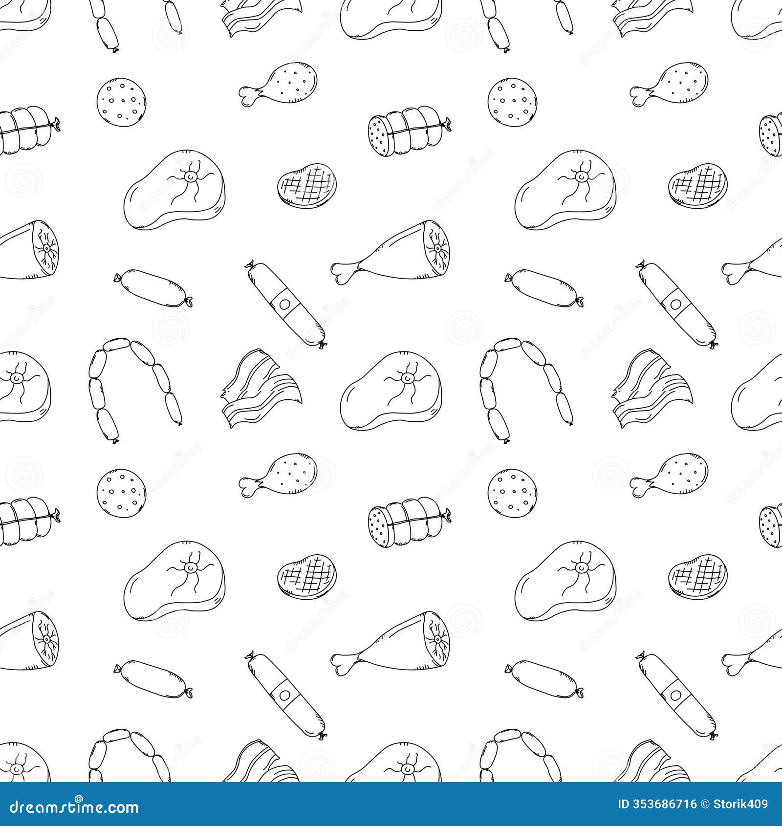 Seamless Meat Pattern. Doodle Meat Background. Illustration with Meat ...