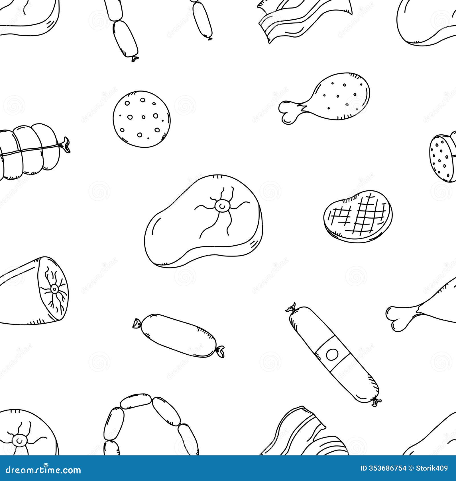 Seamless Meat Pattern. Doodle Meat Background. Illustration with Meat ...