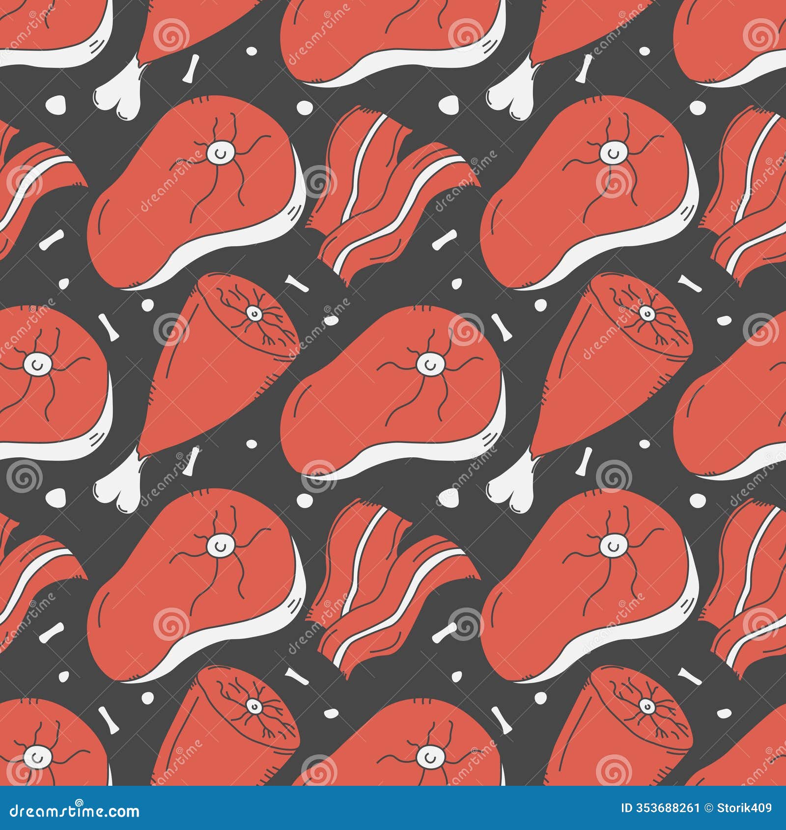 Seamless Meat Pattern. Doodle Meat Background. Illustration with Meat ...