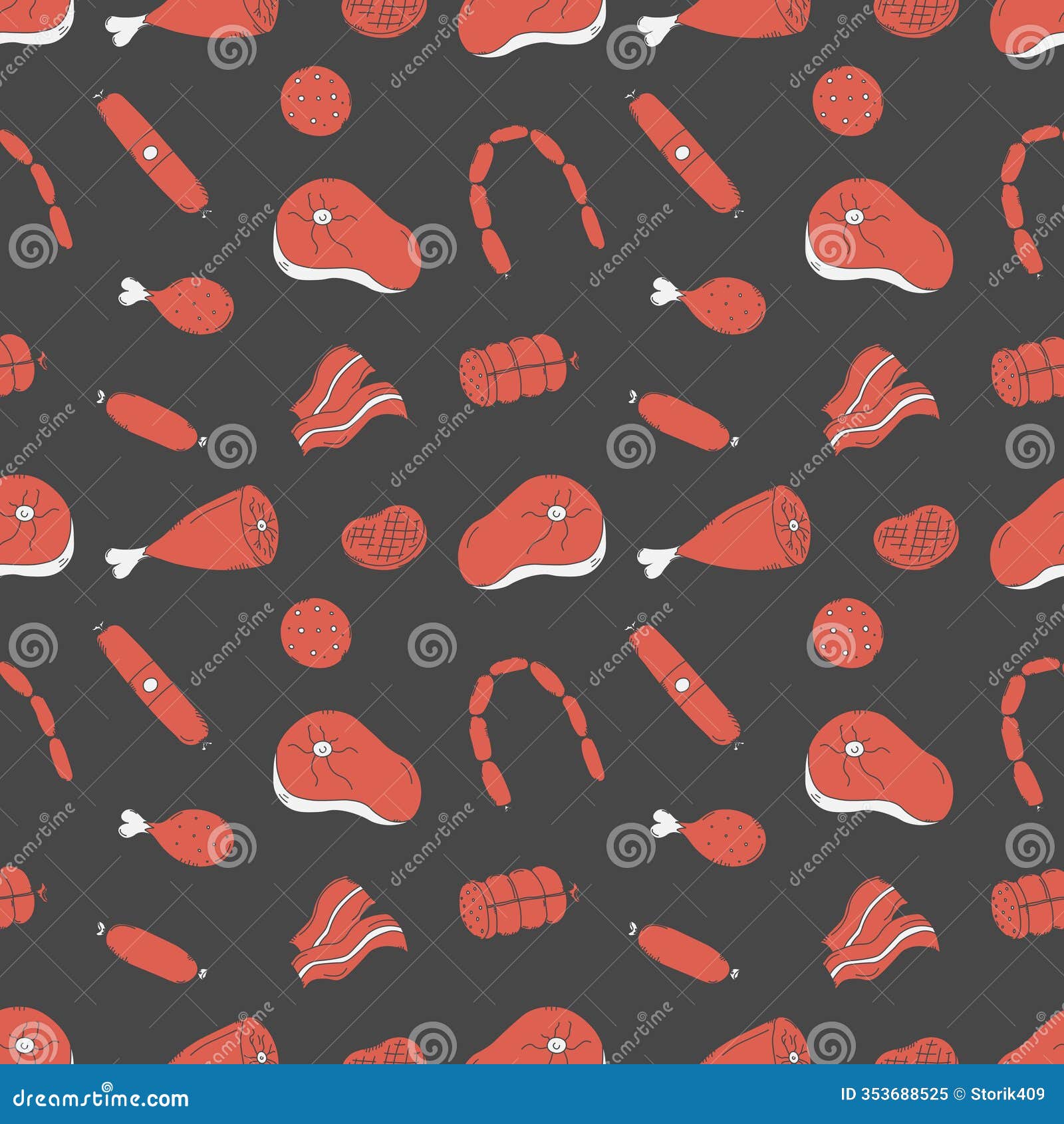 Seamless Meat Pattern. Doodle Meat Background. Illustration with Meat ...