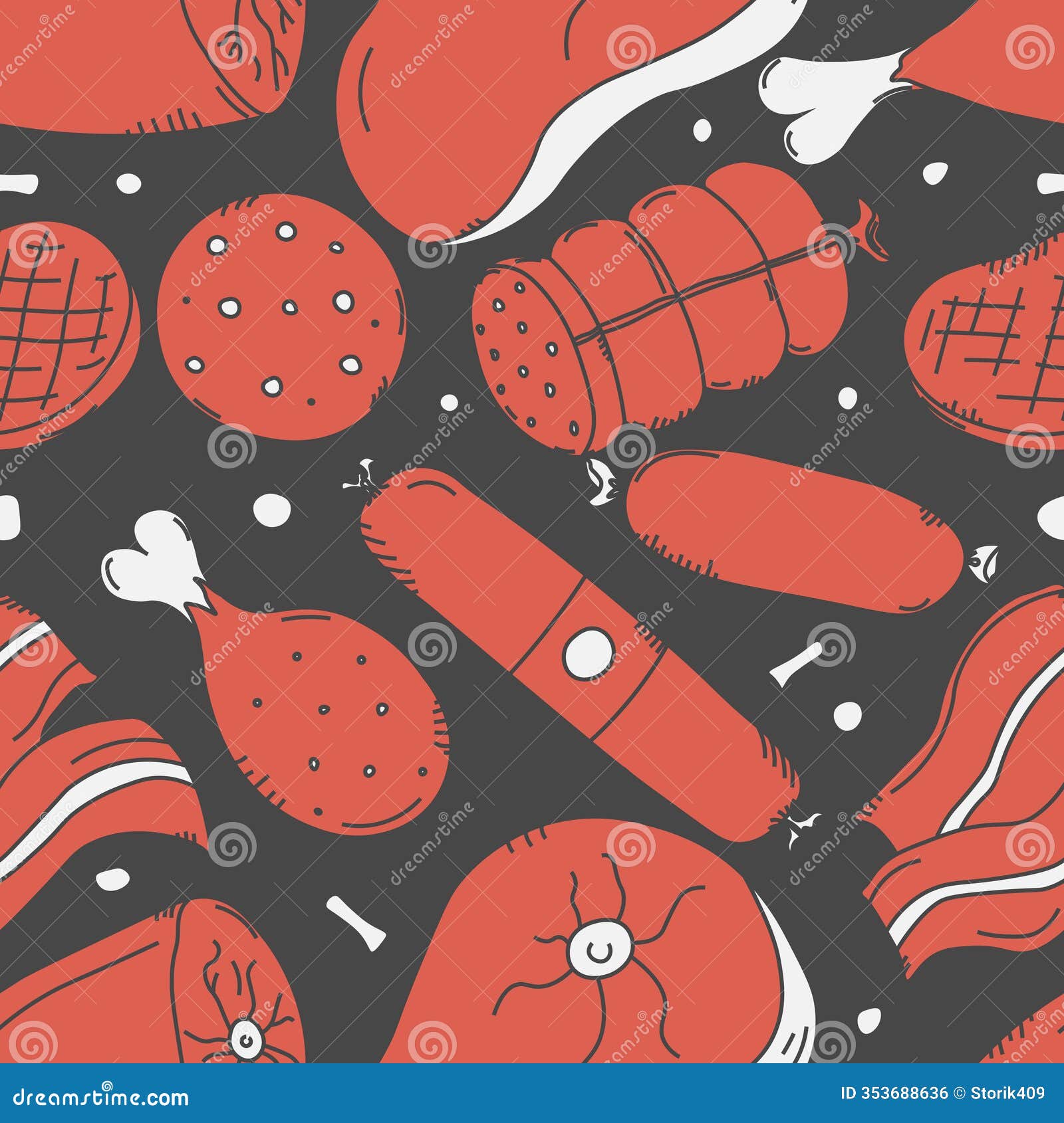 Seamless Meat Pattern. Doodle Meat Background. Illustration with Meat ...