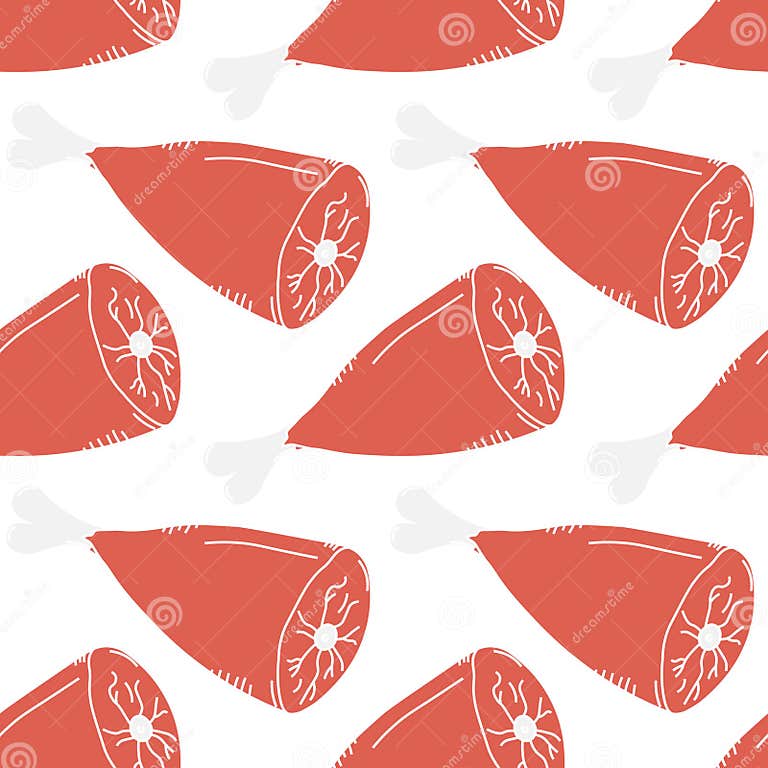 Seamless Ham Pattern. Hand Drawn Meat Background Stock Illustration - Illustration of cooked ...