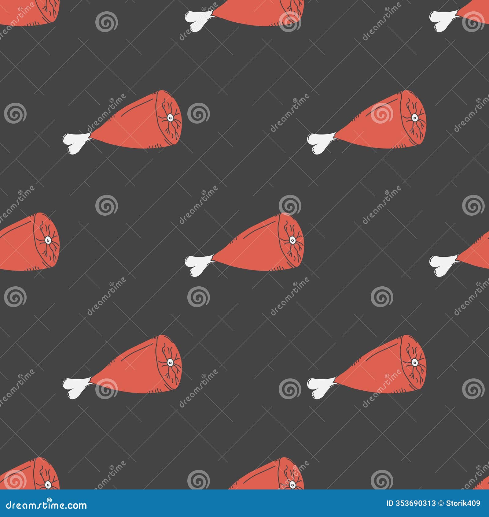 Seamless Ham Pattern. Hand Drawn Meat Background Stock Illustration ...