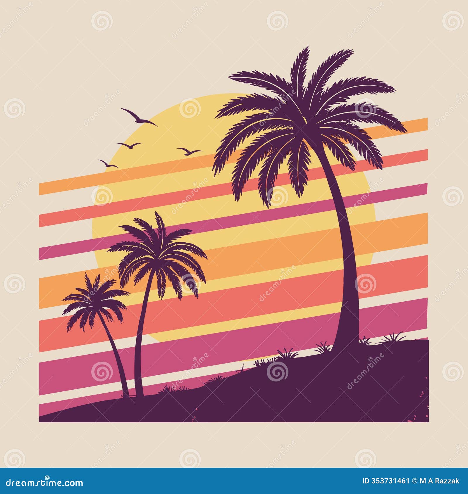 Palm Dreams: a Retro Sunset Escape. Stock Illustration - Illustration ...