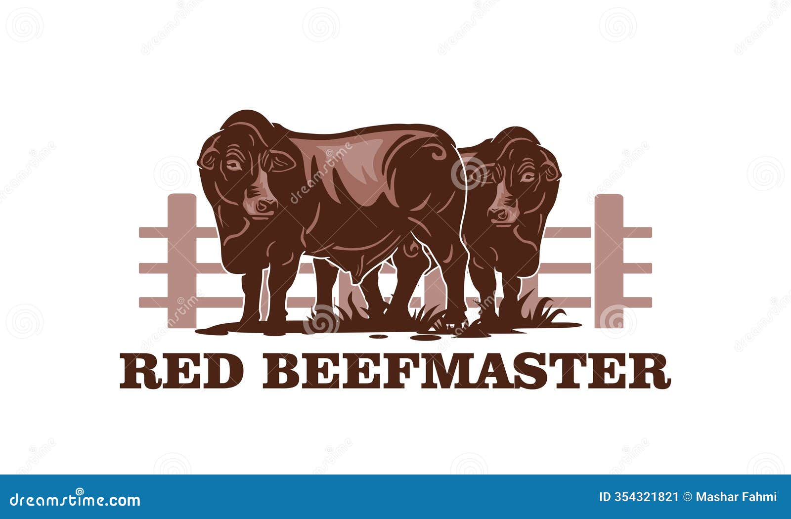 Red Big Beefmaster Cattle Standing at Farm Stock Illustration ...