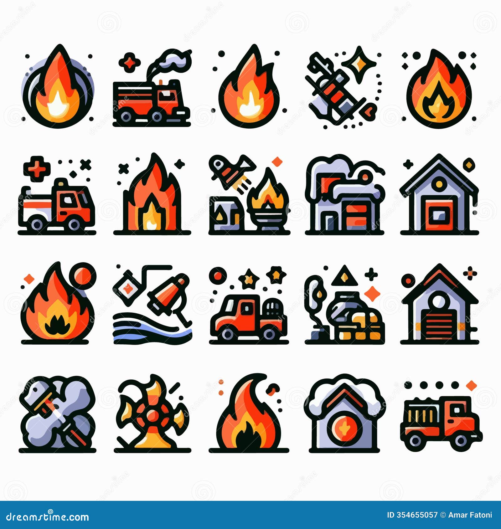 Firefighter and Fire Safety Icons - Vector Illustration Stock ...