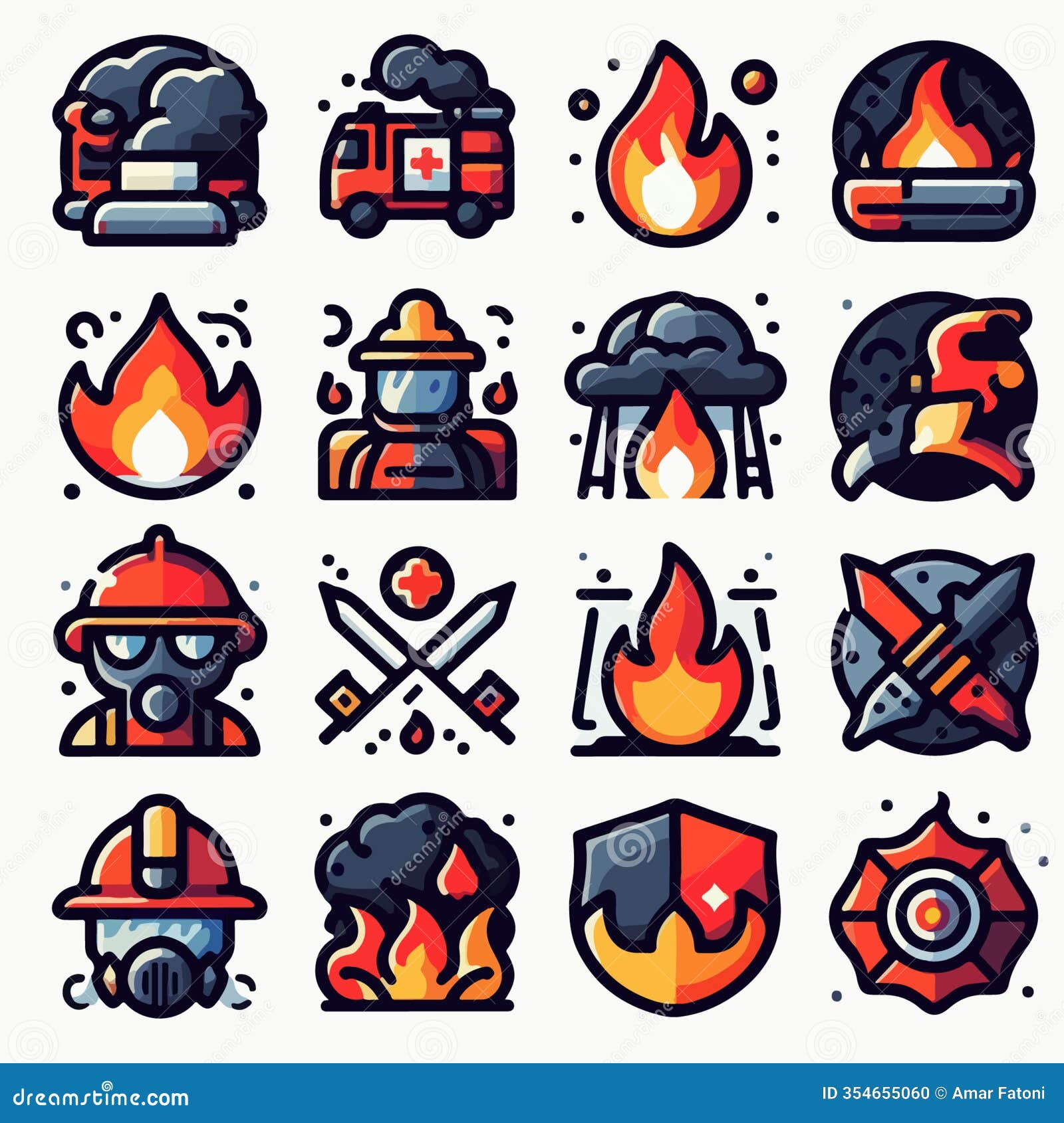 Firefighter and Fire Safety Icons - Vector Illustration Stock ...