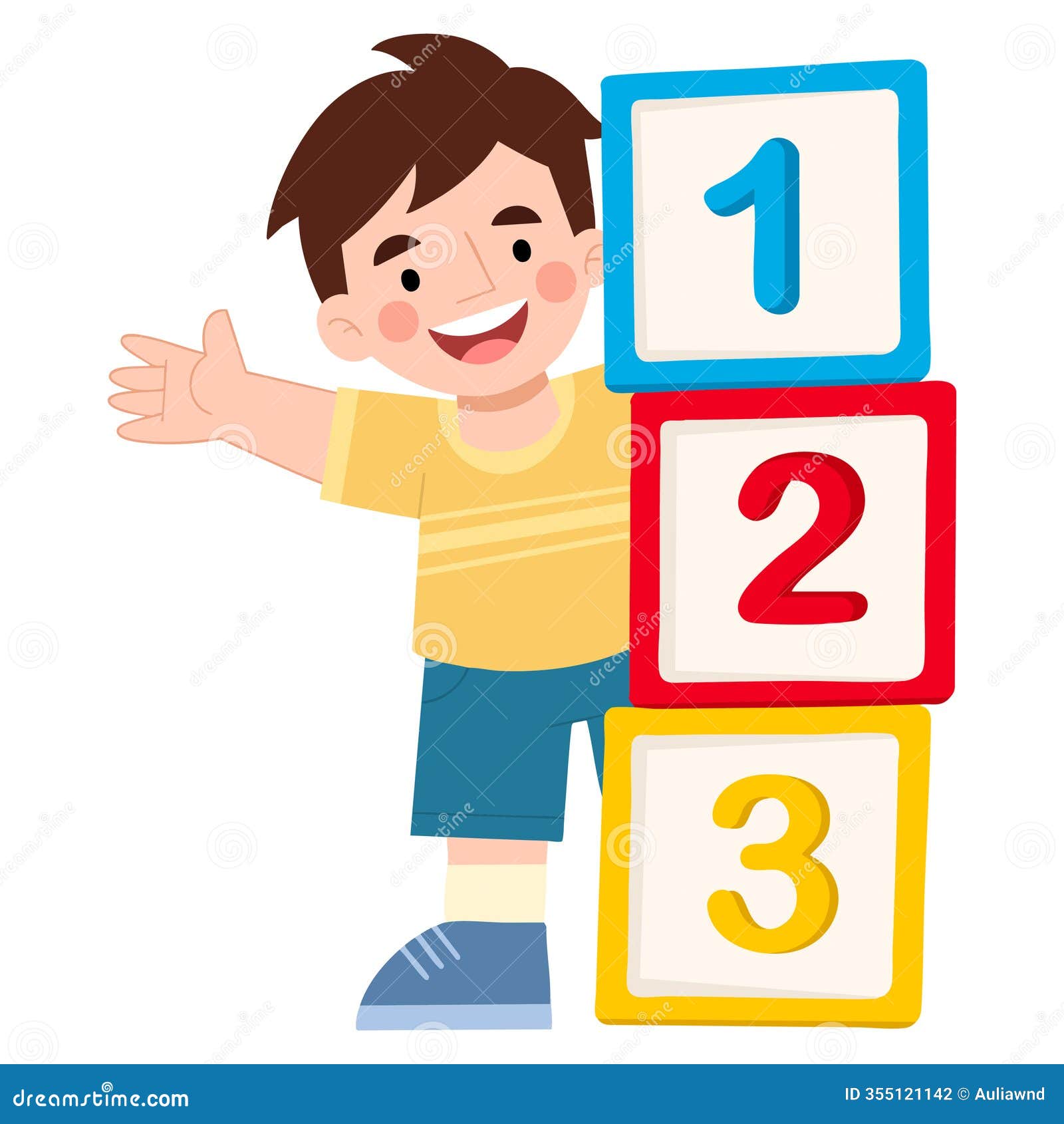 Boy With Number Blocks Cartoon Illustration | CartoonDealer.com #355121142