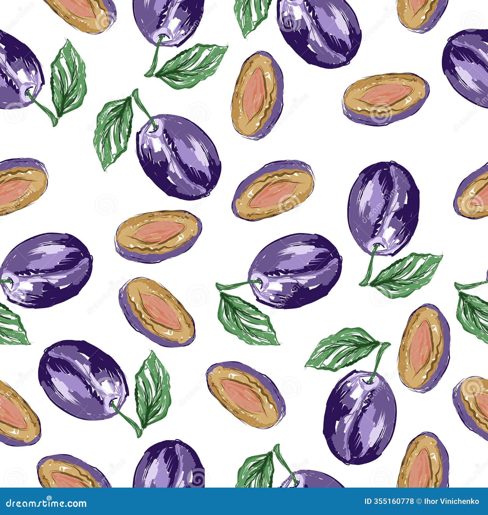 Pattern with an Image of a Juicy Purple Plum. Design for Textiles ...