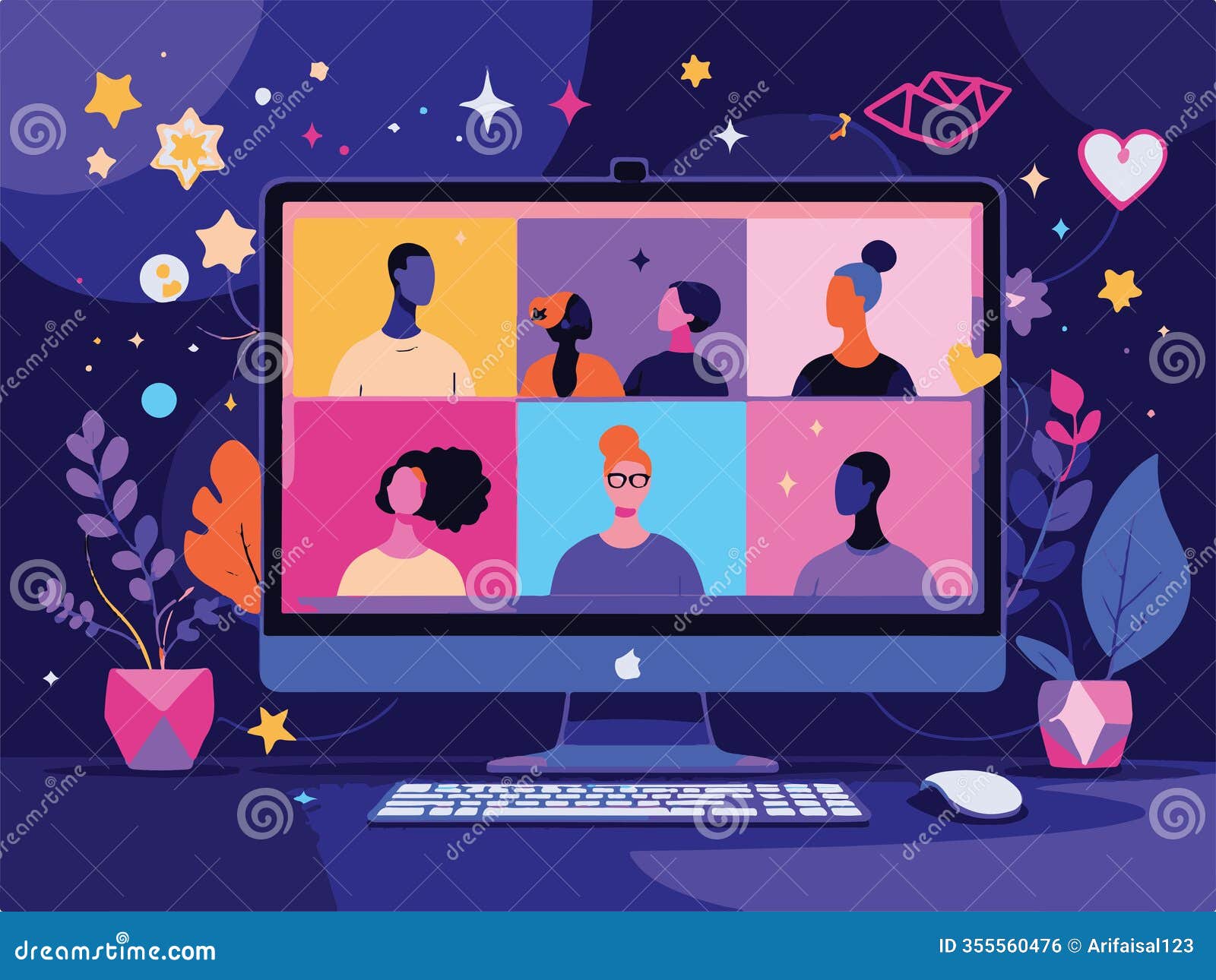 Virtual Meeting Vector Illustration for Graphic Resources Stock Vector ...