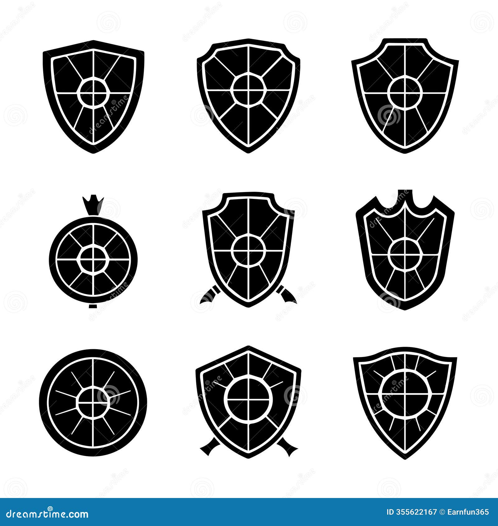 A Set of Flat Vector Silhouette Icons of Shields Stock Vector ...