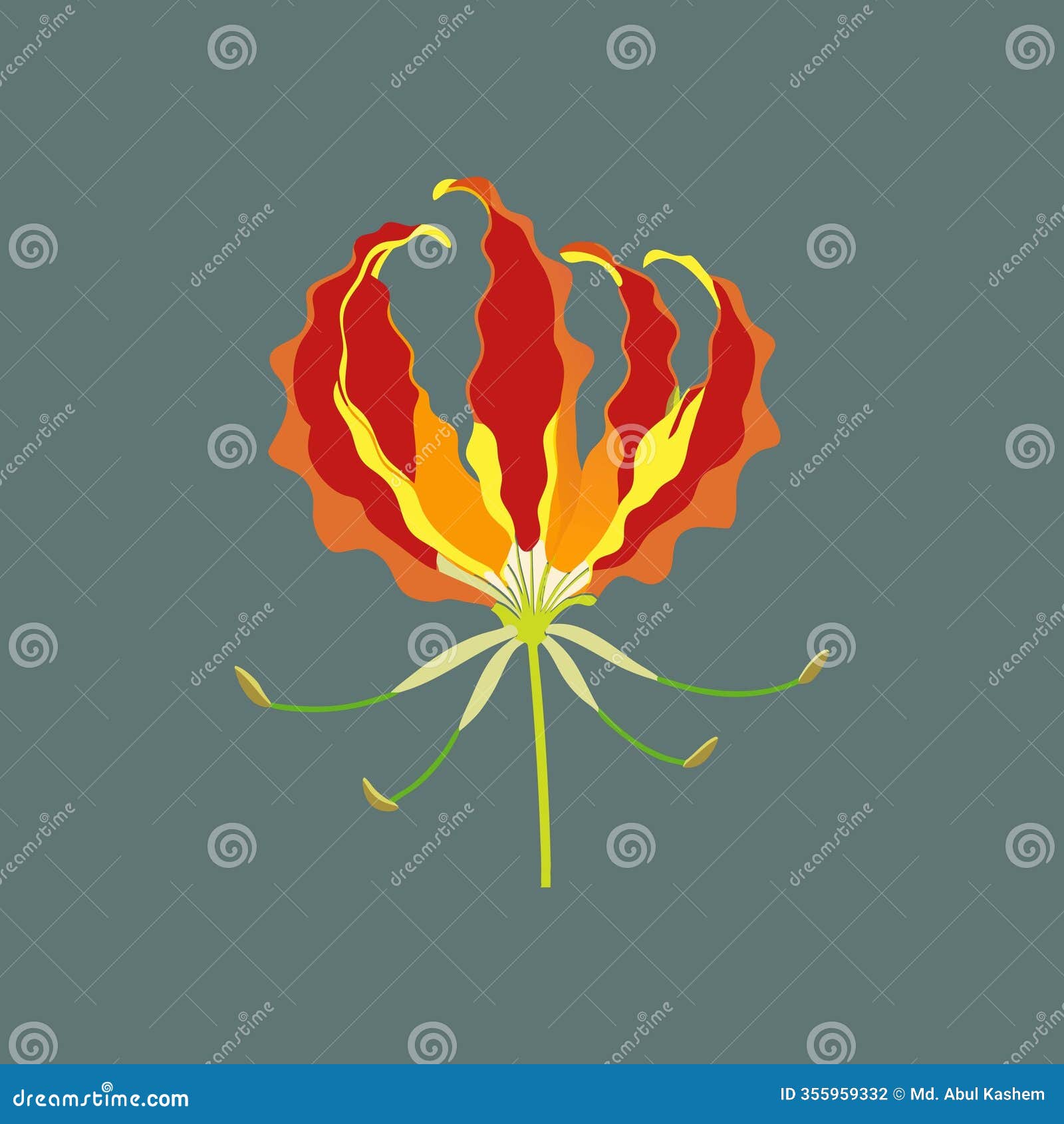 Gloriosa Flower Vector Art Illustration Stock Illustration ...