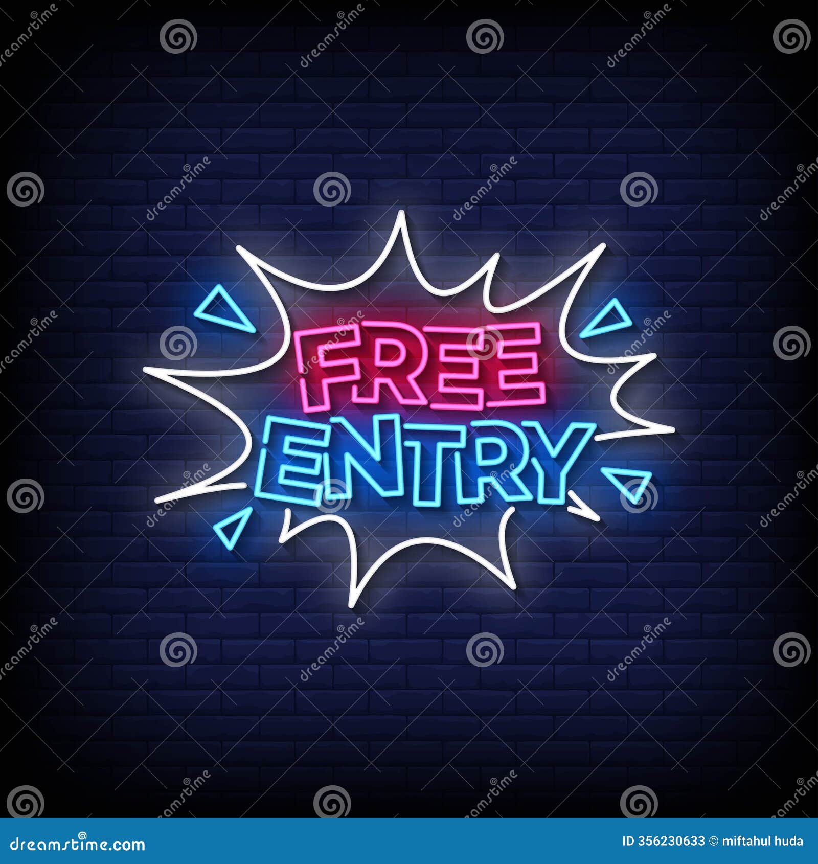 Free Entry Neon Sign with Brick Wall Background Vector Stock ...