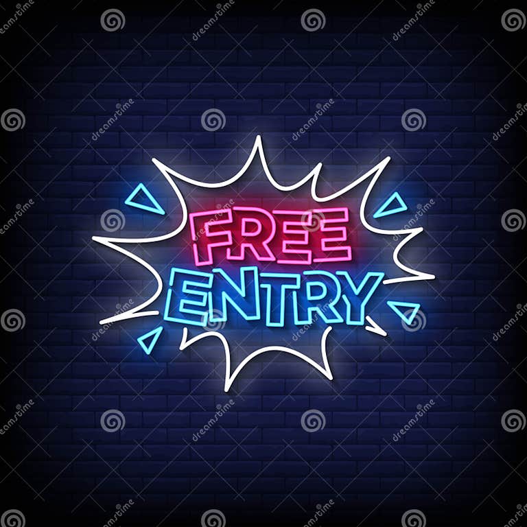Free Entry Neon Sign with Brick Wall Background Vector Stock ...