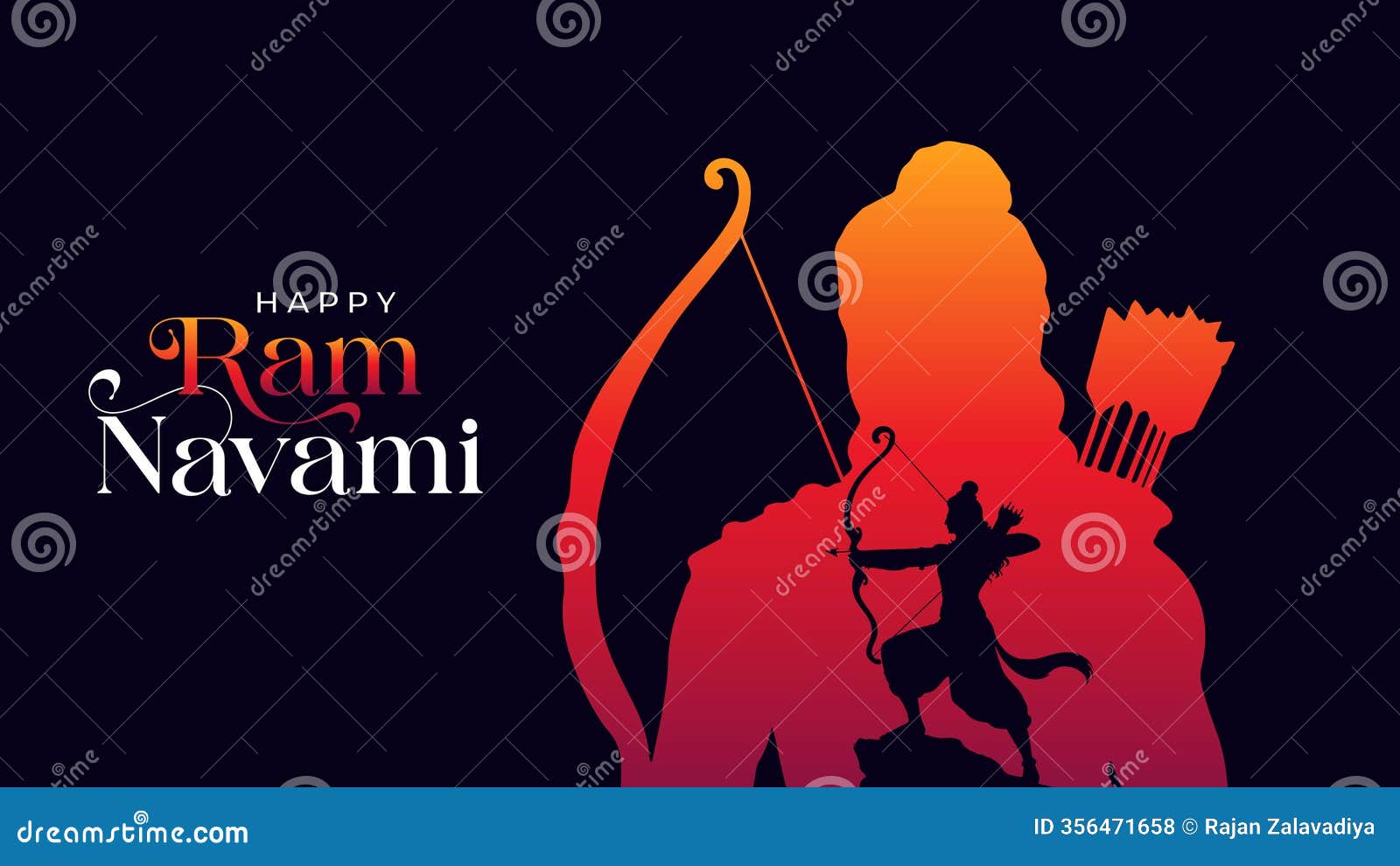 Happy Ram Navami Vector Background Design with Silhouette Lord Rama ...