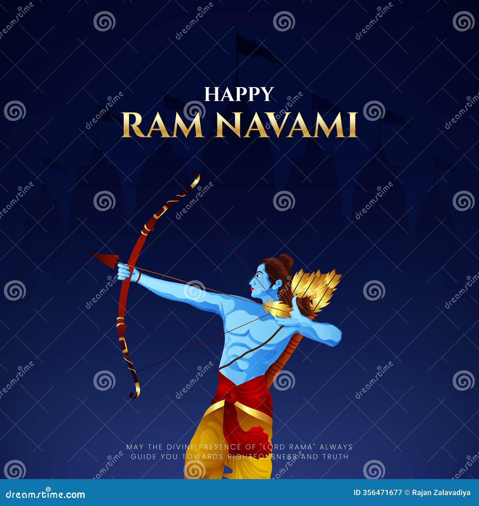 Happy Ram Navami Vector Background Design with Silhouette Lord Rama ...