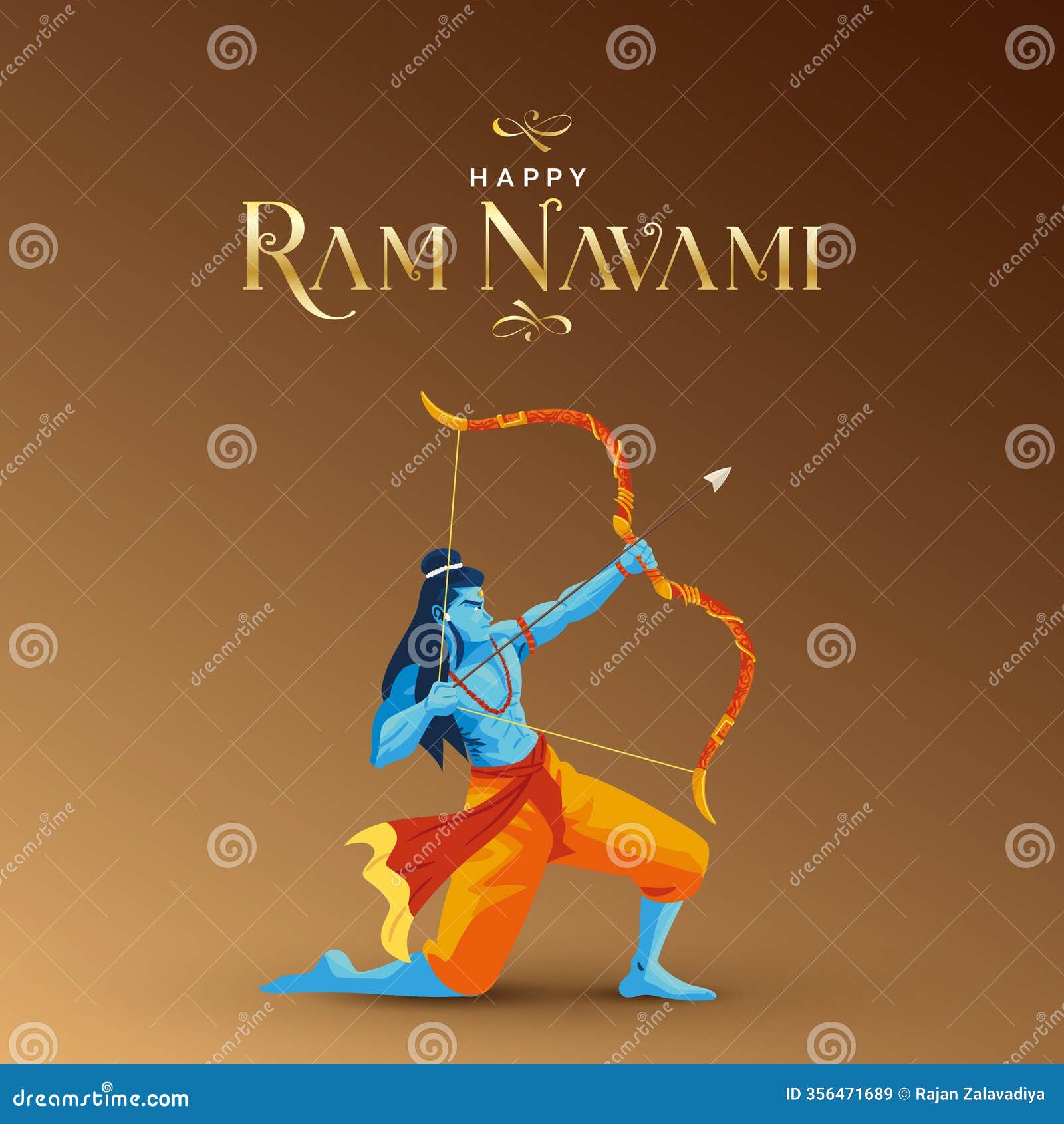 Happy Ram Navami Vector Background Design with Silhouette Lord Rama ...