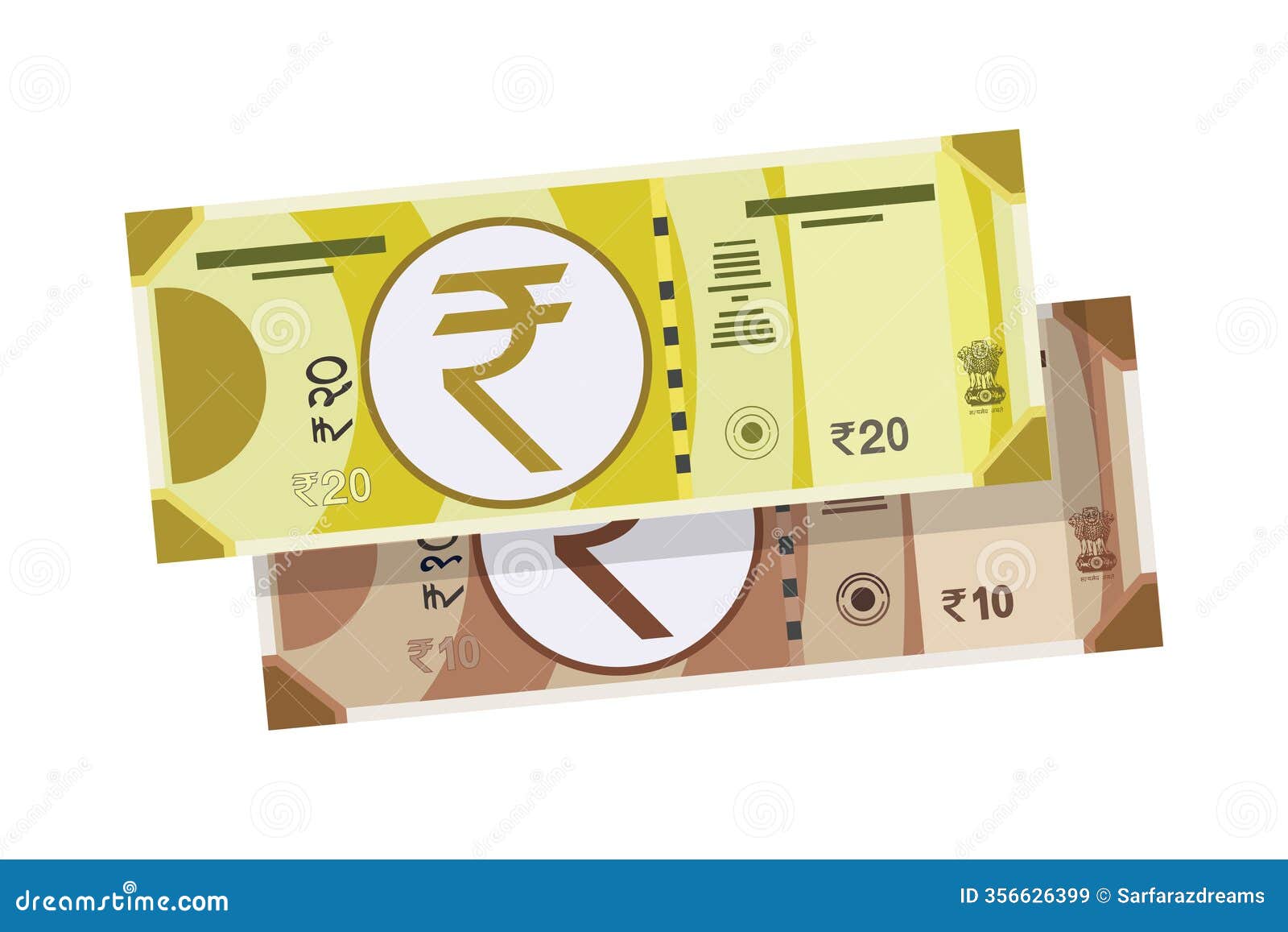 Indian 10 and 20 Rupee Currency Note Stock Vector - Illustration of ...