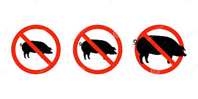 No Pork Sign, No Pork Symbol Vector. No Pig Icon. Pork Prohibition Sign ...