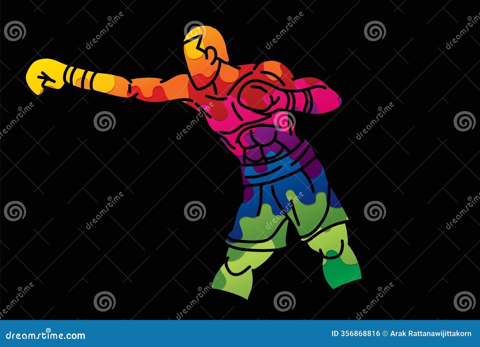 A Man Boxing Kickboxing Muay Thai Boxer Punching Action Cartoon Sport ...