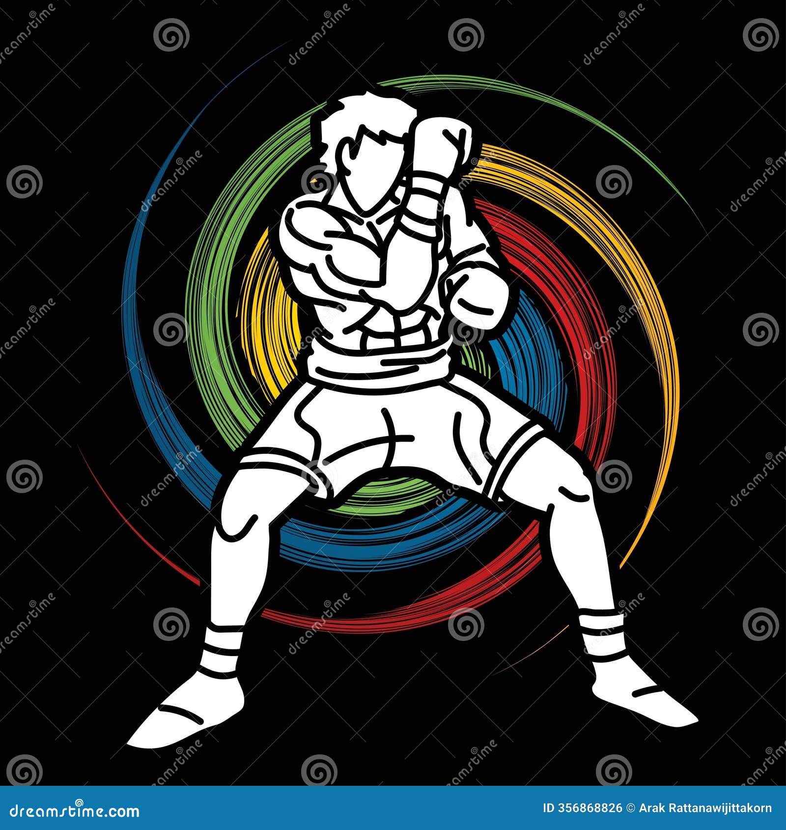 A Man Boxing Kickboxing Muay Thai Boxer Punching Action Cartoon Sport ...