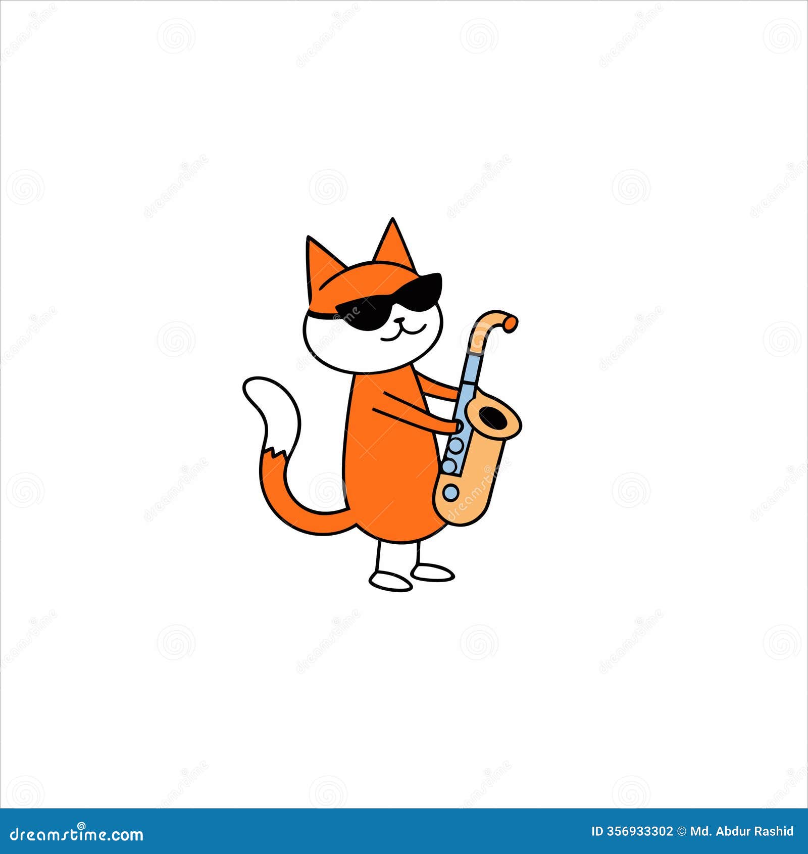 Cool Cartoon Cat Playing Saxophone Vector Art Stock Illustration ...