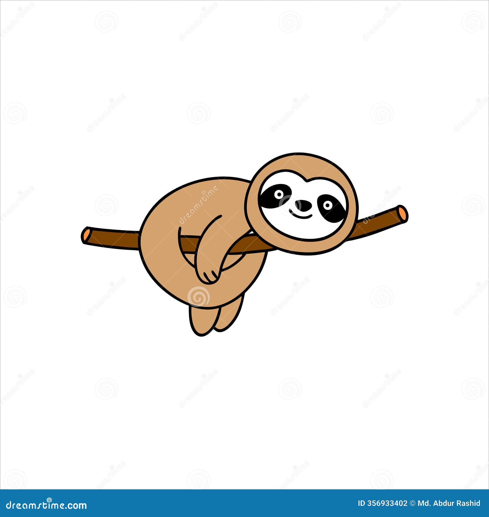 Sleepy Sloth Hanging from a Branch with a Cute Smile Vector Stock ...
