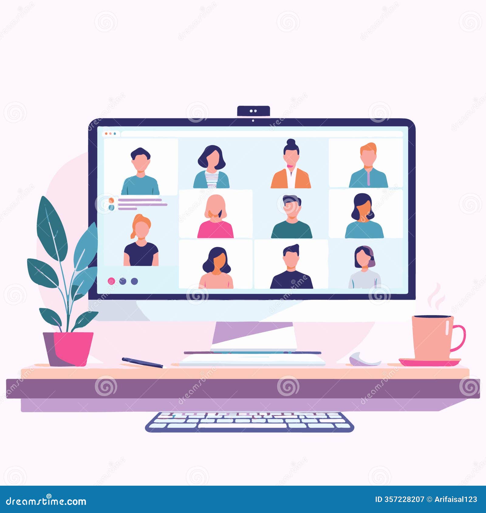 Remote Work Setup: Virtual Meeting at Home Vector Illustration Stock ...