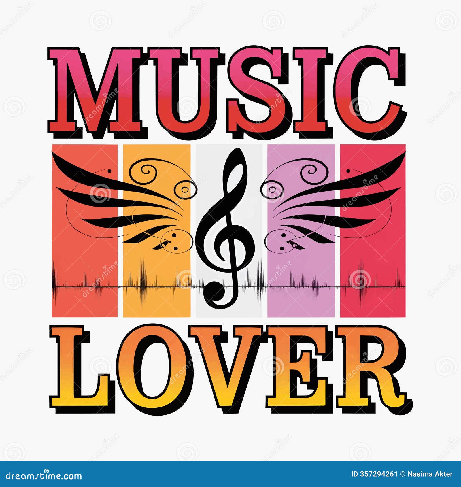 Stylized Graphic Design with MUSIC LOVER Text and Treble Clef Art Stock ...