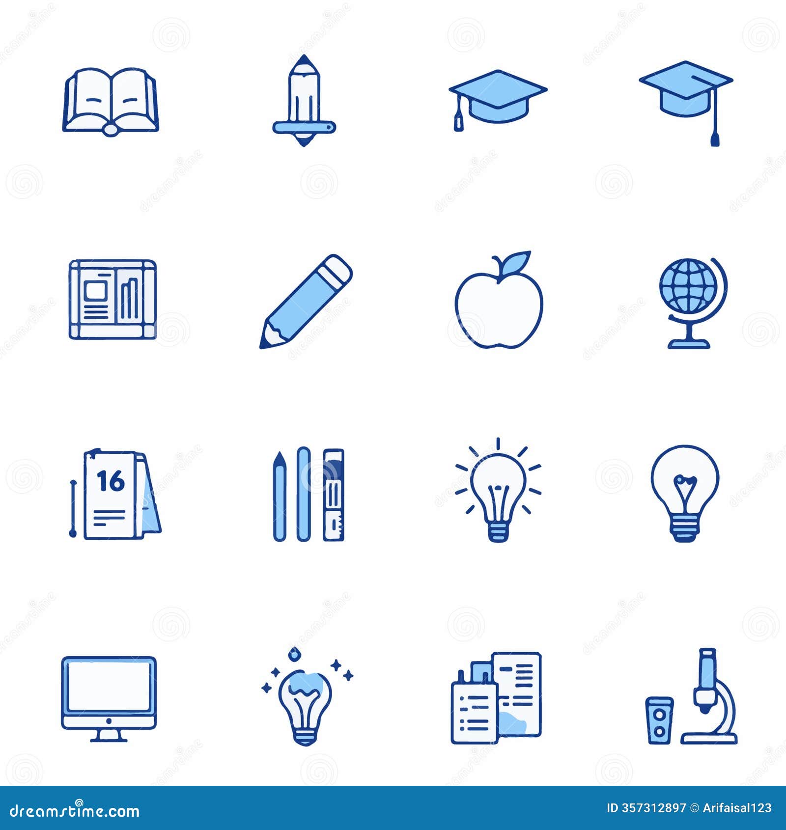 Blue Minimalist Education Icon Set - Classic Learning Symbols Vector ...