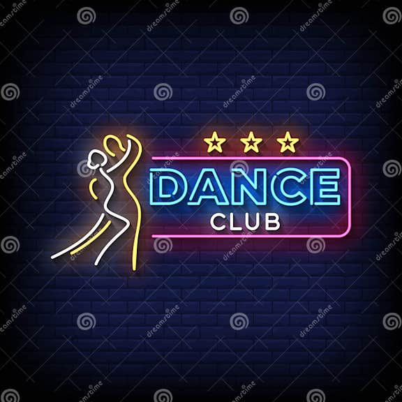 Dance Club Neon Sign with Brick Wall Background Vector Stock ...