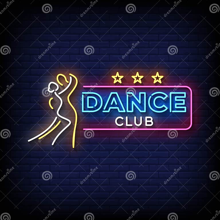 Dance Club Neon Sign with Brick Wall Background Vector Stock ...