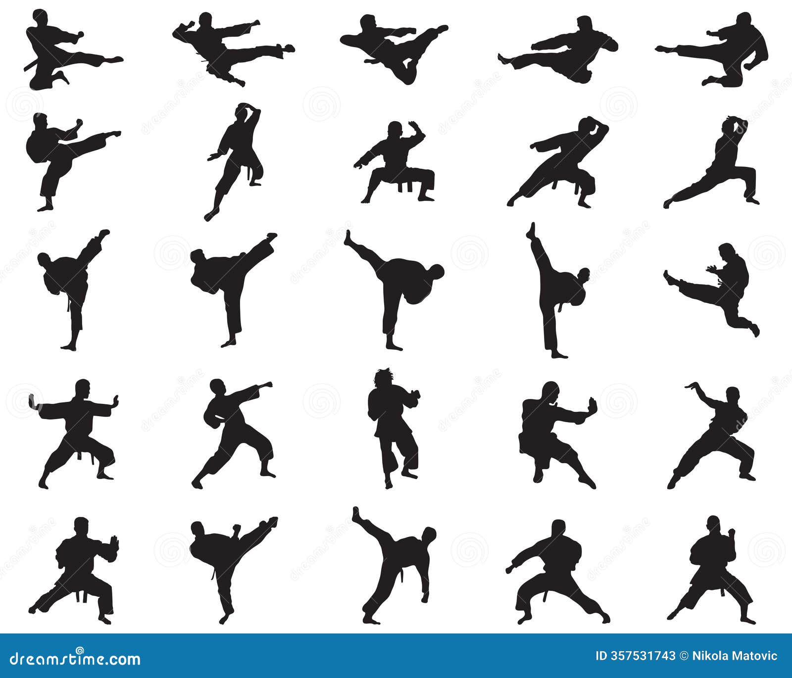 Set Of Silhouettes Of MMA Fighters Vector Design Illustration Isolated ...