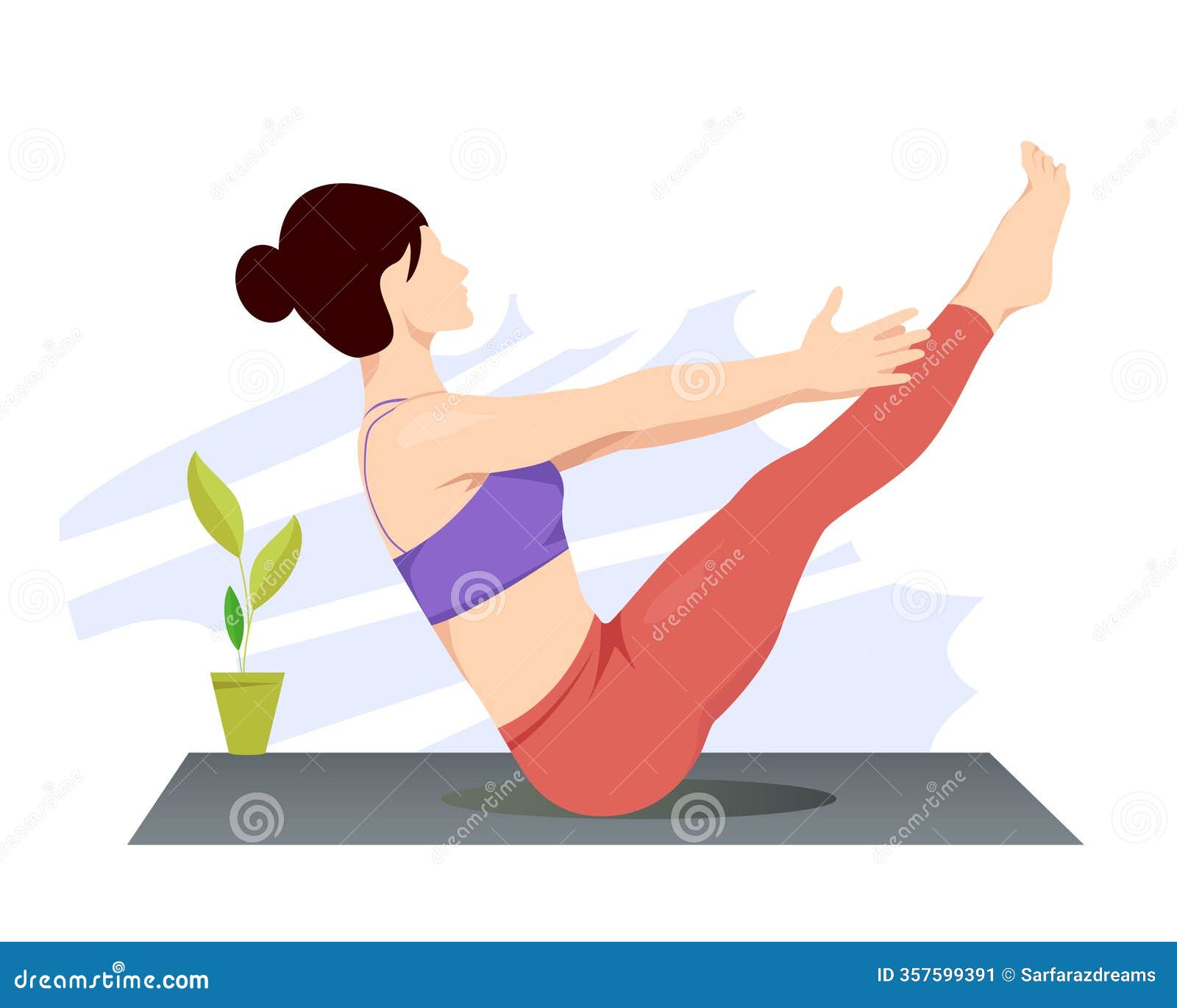 Navasana Woman Home Workout Exercise Guide Outline Illustration Concept ...