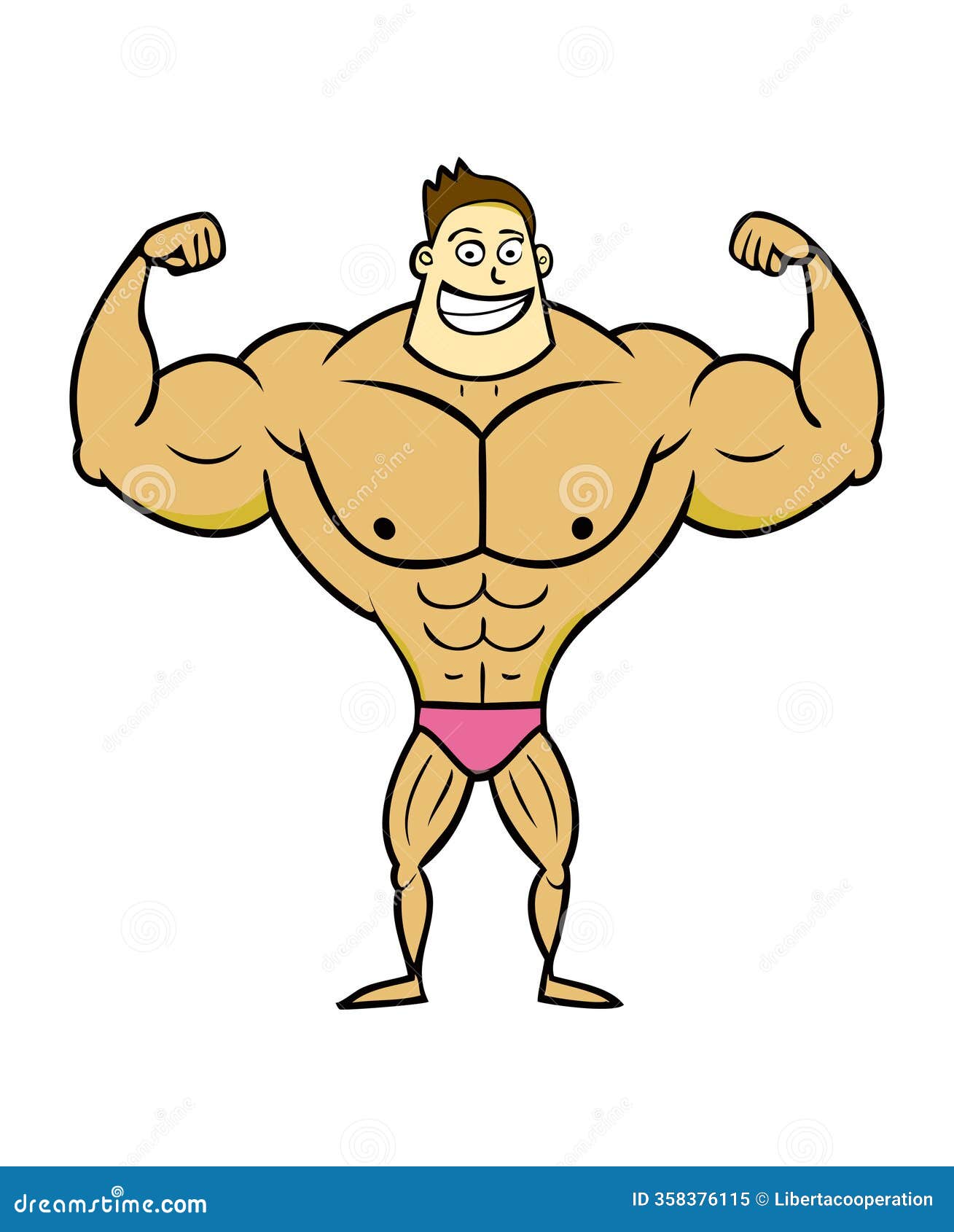 Bodybuilder Flexing Muscles Pointing Side Retro Cartoon Vector ...