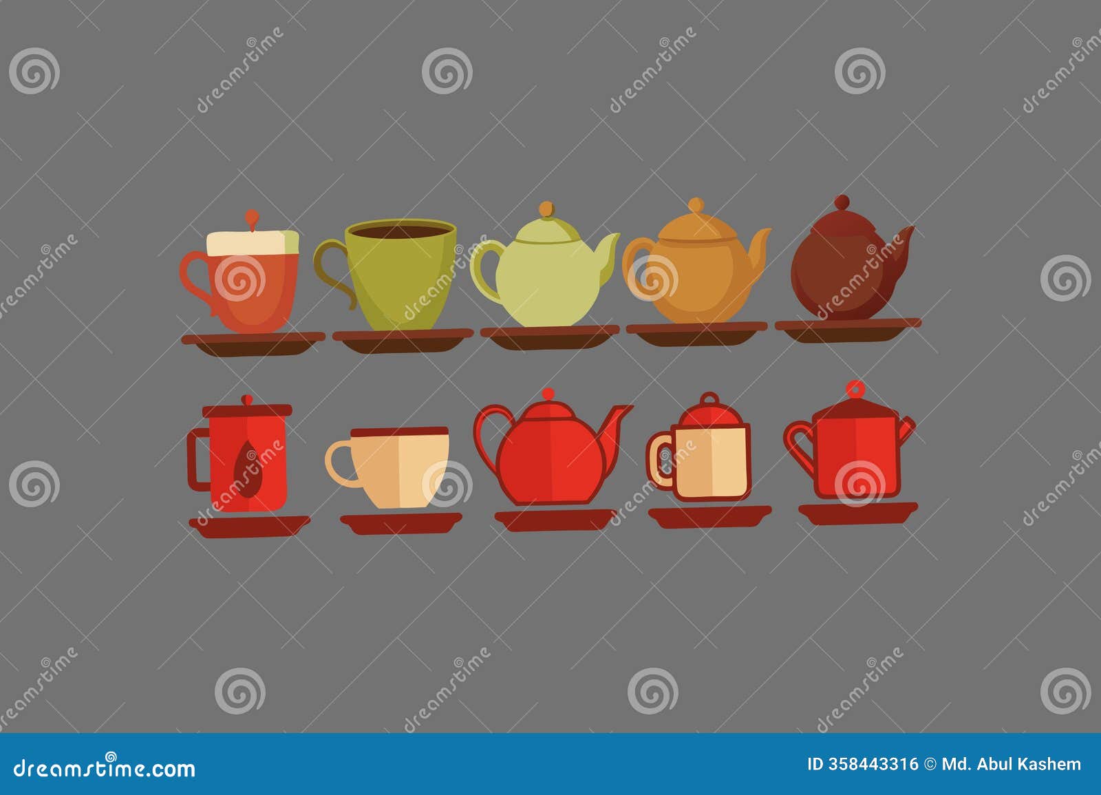 Tea Serving Crockeries Vector Artwork. Stock Illustration ...