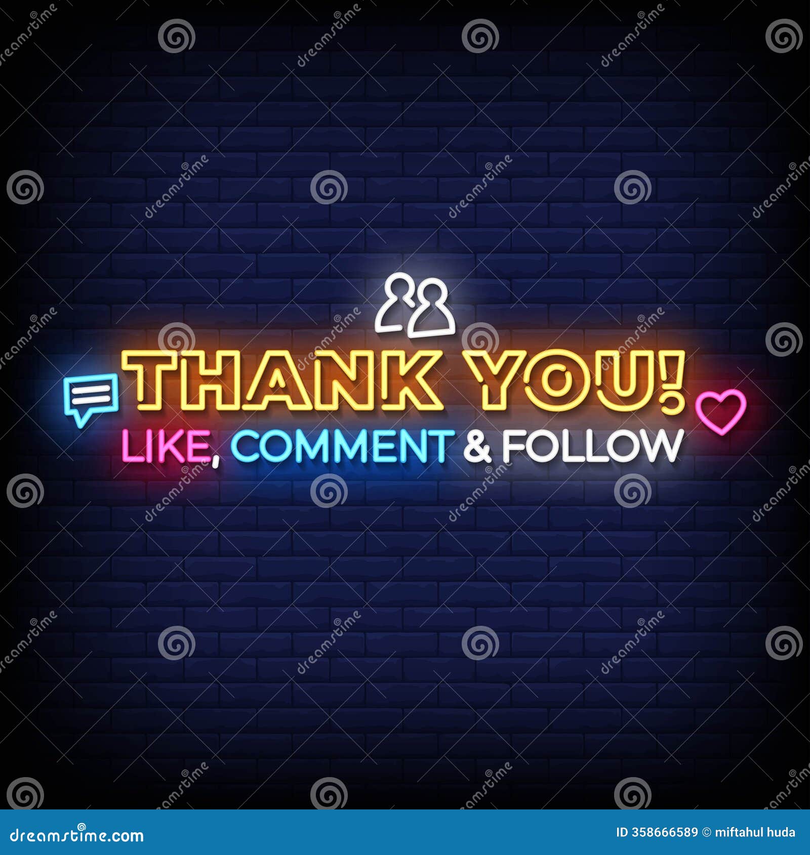 Thank You Like Comment Follow Neon Sign with Brick Wall Background ...
