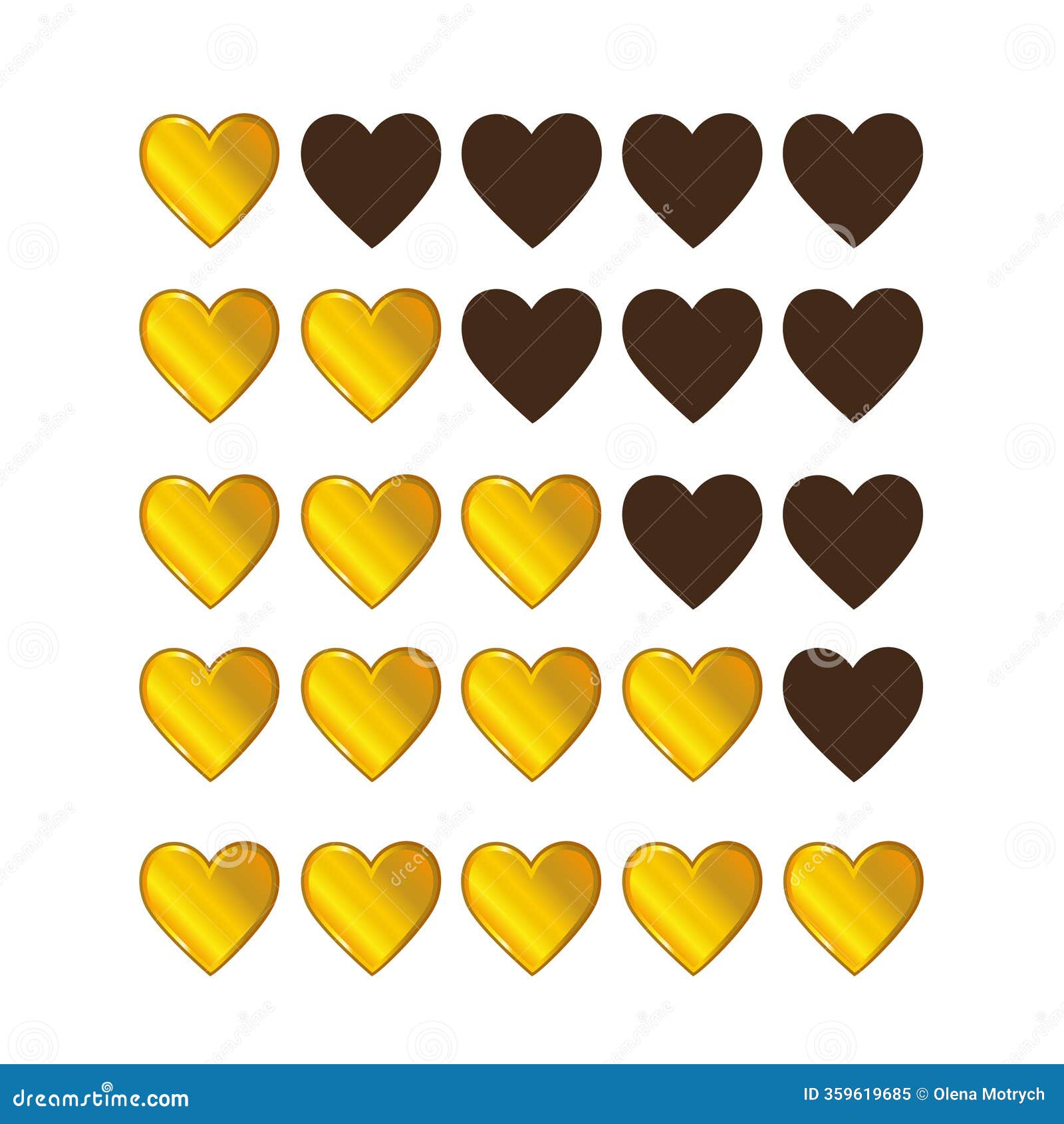 Five Hearts Rating Icon Vector Illustration Isolated on White ...