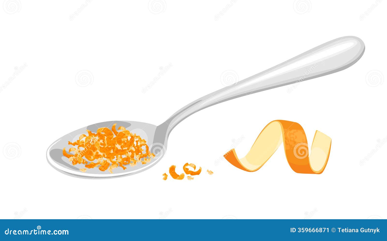 Grated Orange Zest in Spoon and Orange Peel Twist Isolated on White ...