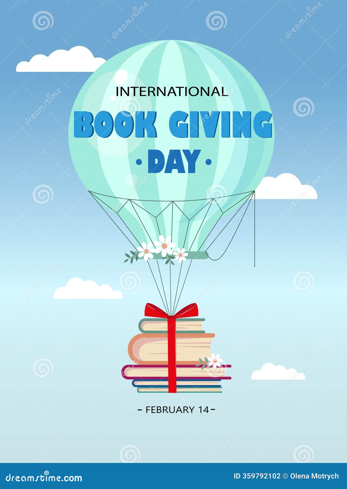 International Book Giving Day Banner with Hot Air Balloon and Books ...