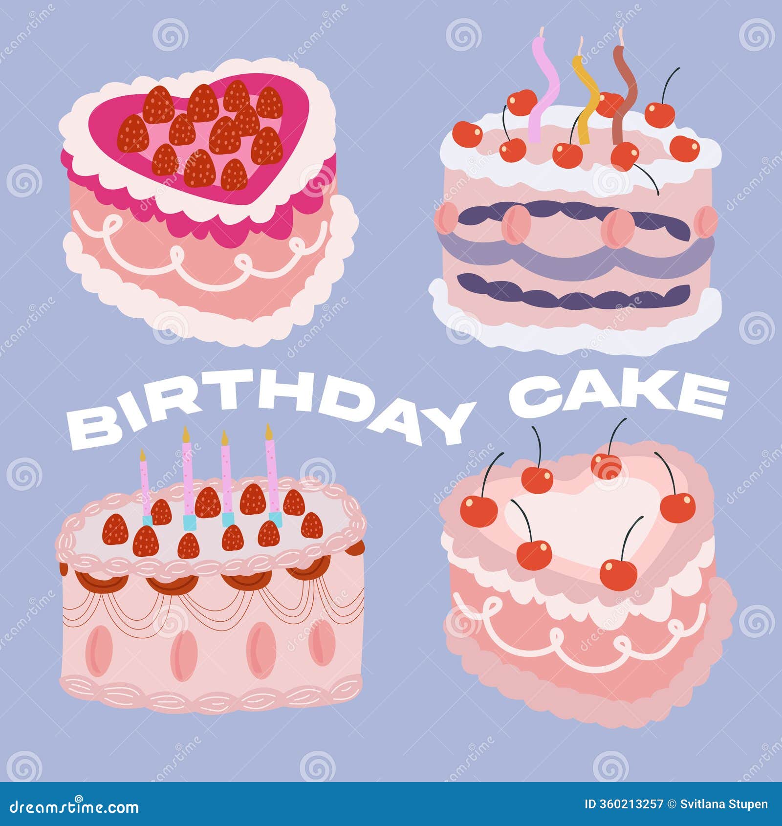 Vintage Cream Cake Collection with Decorations. Retro Cakes for ...