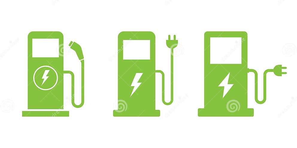 Electric Vehicles Charging Point Icon Set. Ev Charging Station Sign ...