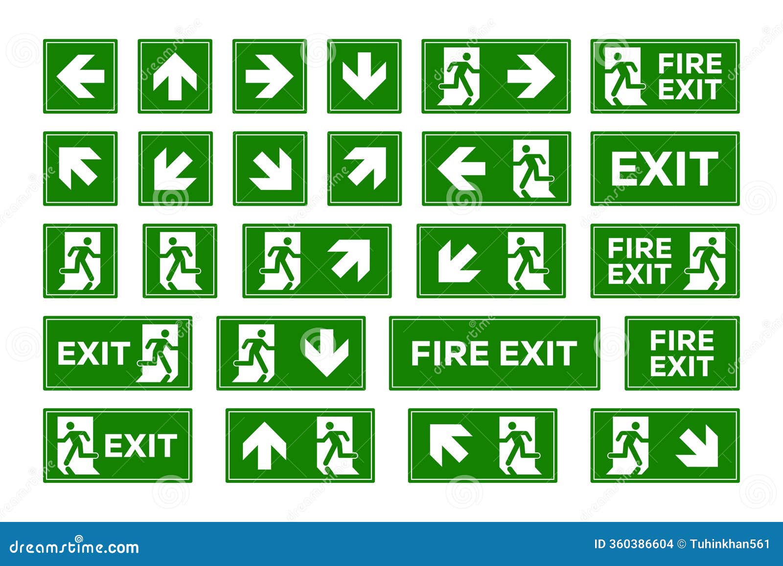 Arrow Sign Set. Fire Exit Sign Set Stock Vector - Illustration of help ...