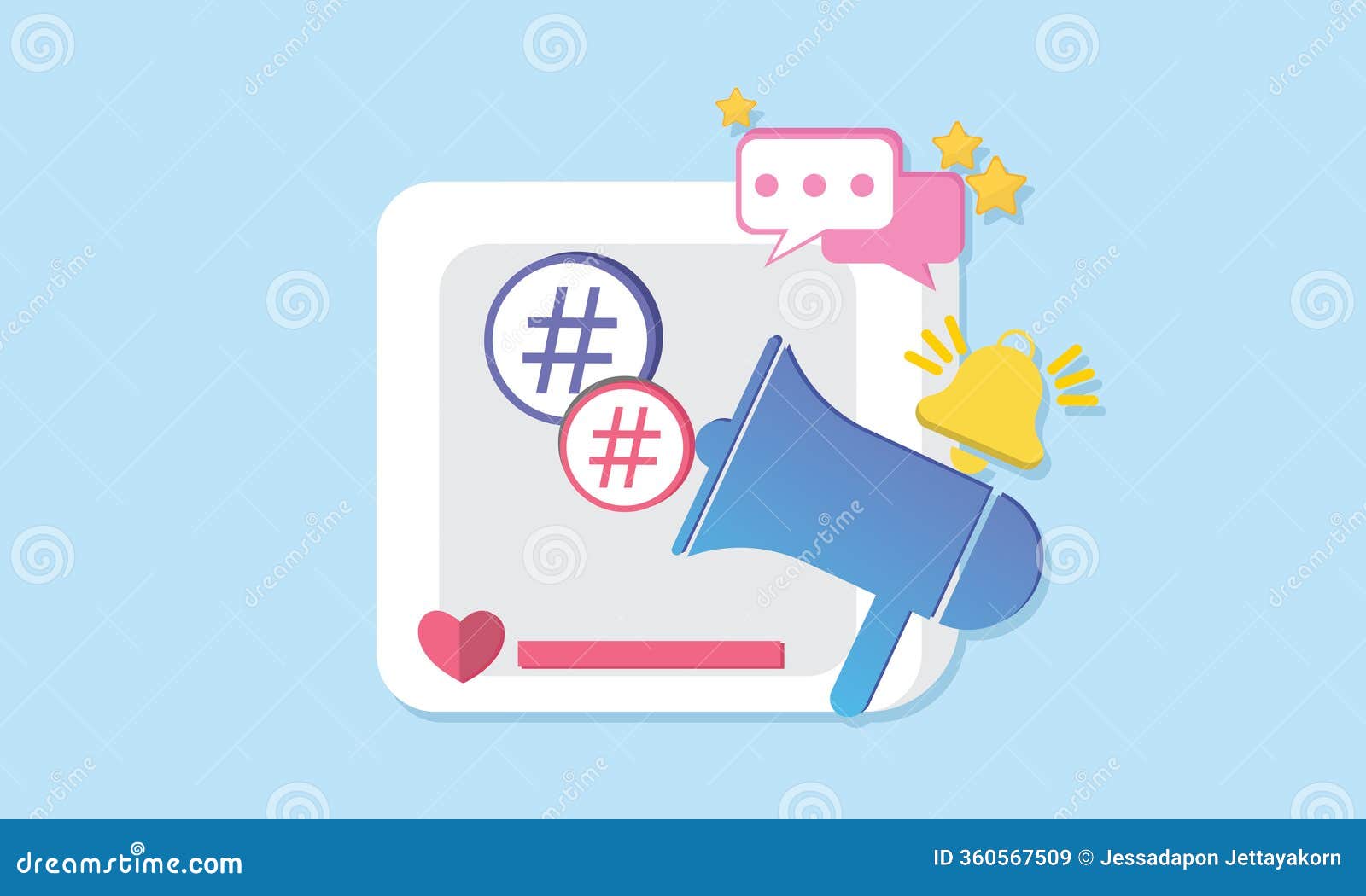 Post Frame in Social Media with Megaphone and Hashtag. Social Network ...