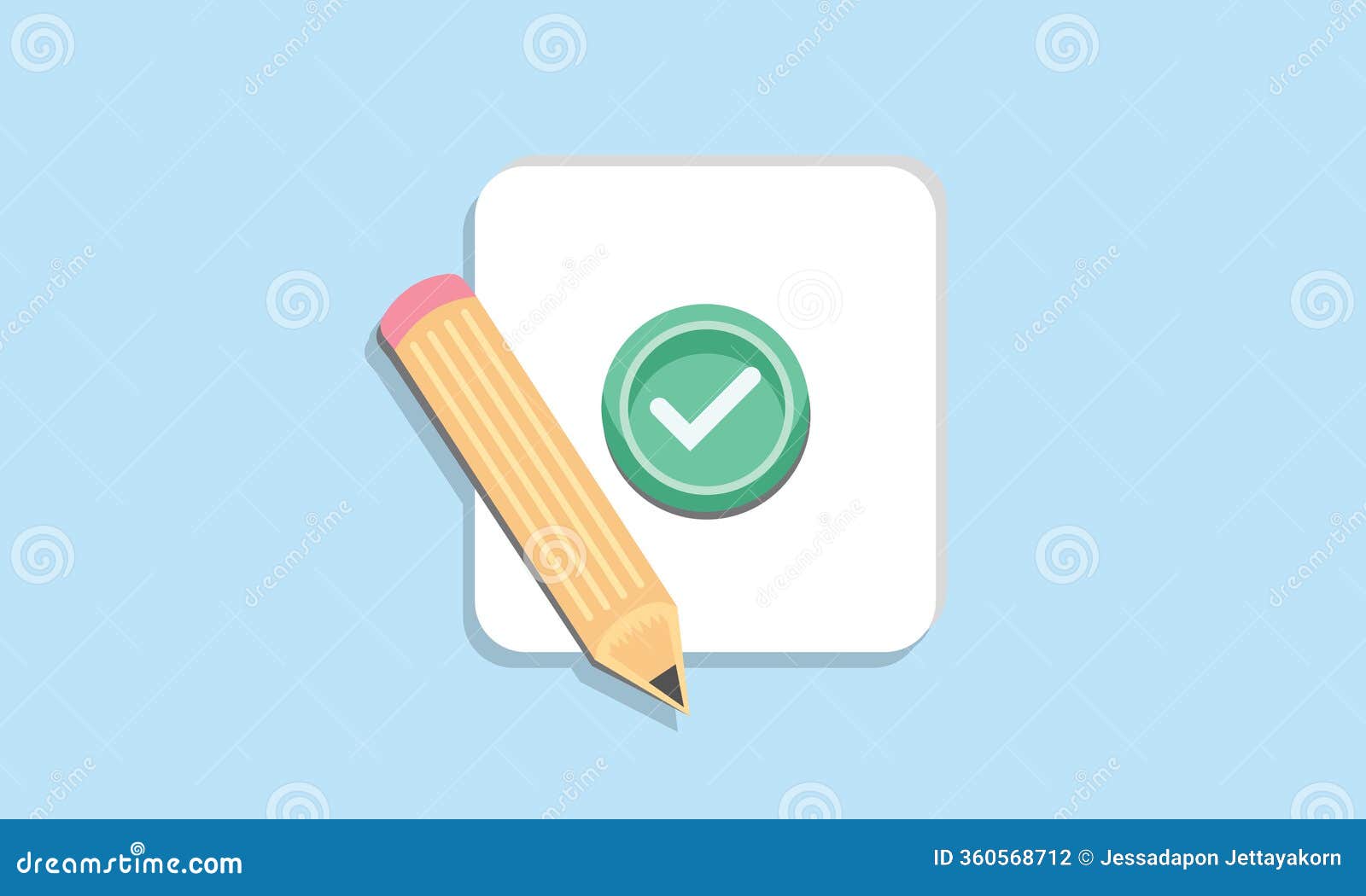 Icon with Check Mark on Paper Note with Pencil. Confirmed or Approved ...