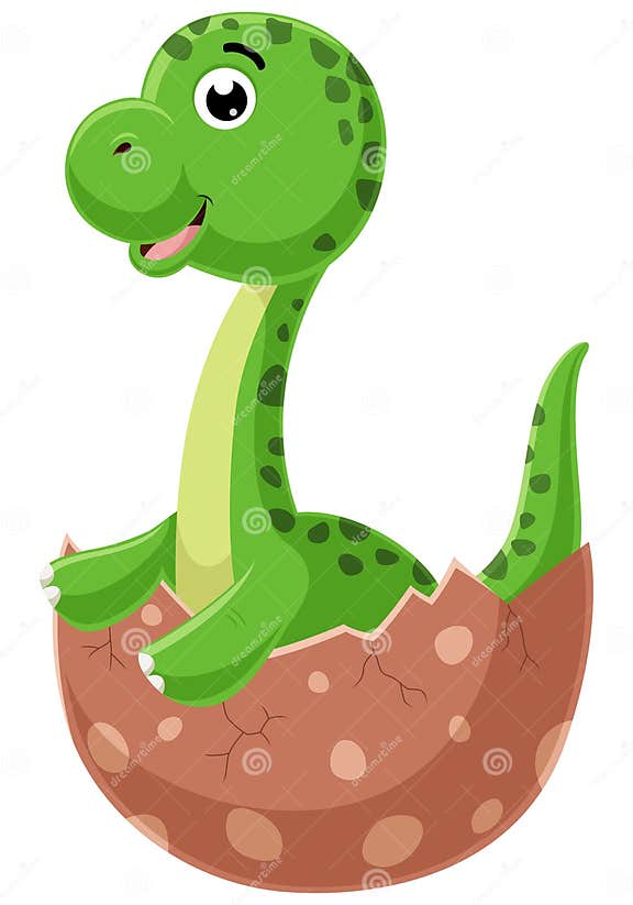 Cartoon Baby Brontosaurus Hatching from Egg Stock Illustration ...