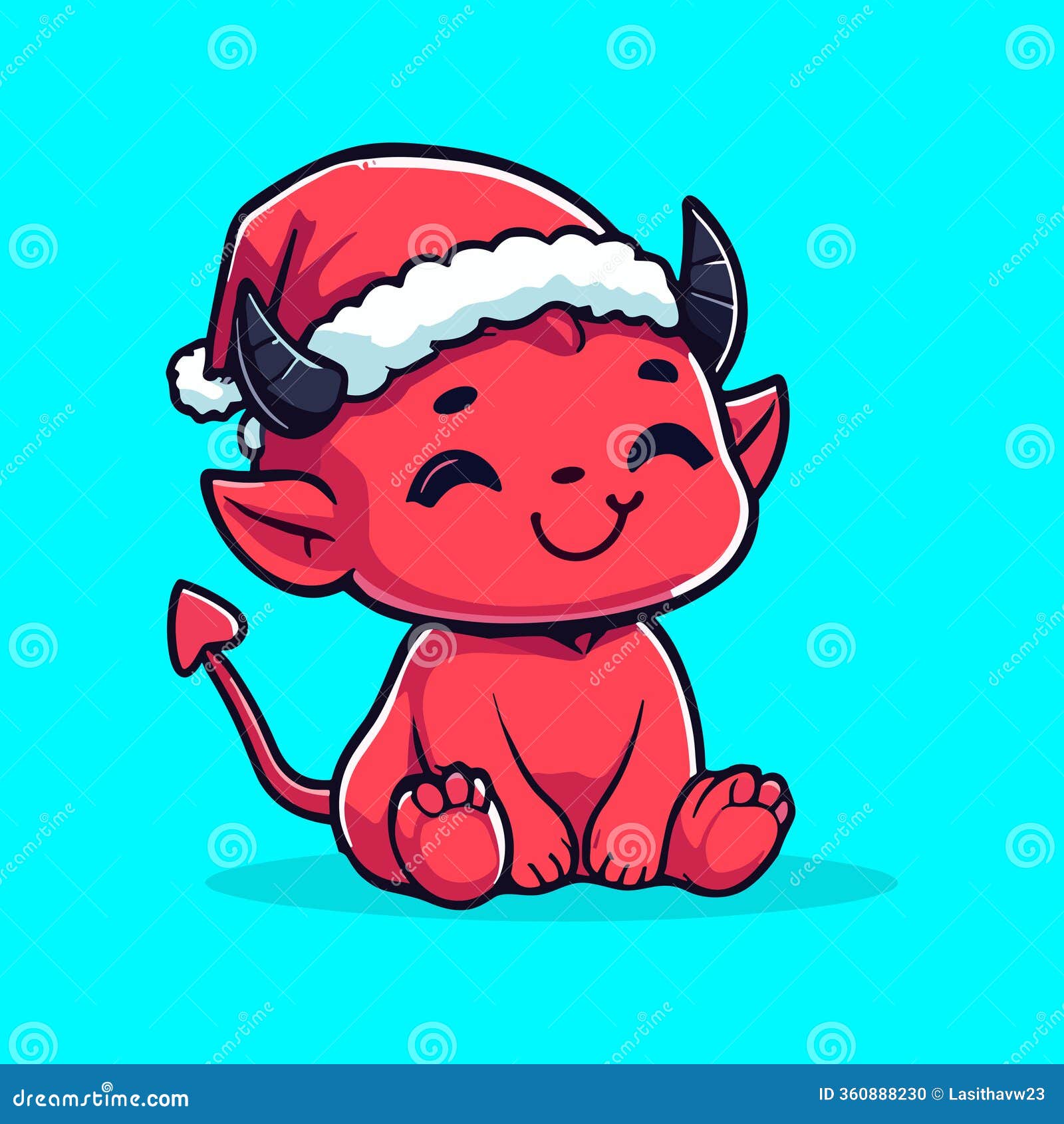Cartoon Red Devil Baby in Santa Hats Blue Background Stock Vector ...