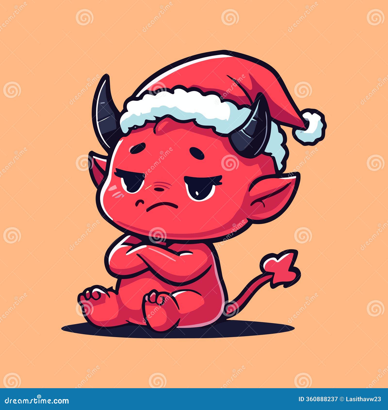Cartoon Red Devil Baby in Santa Hats Orange Background Stock Vector ...