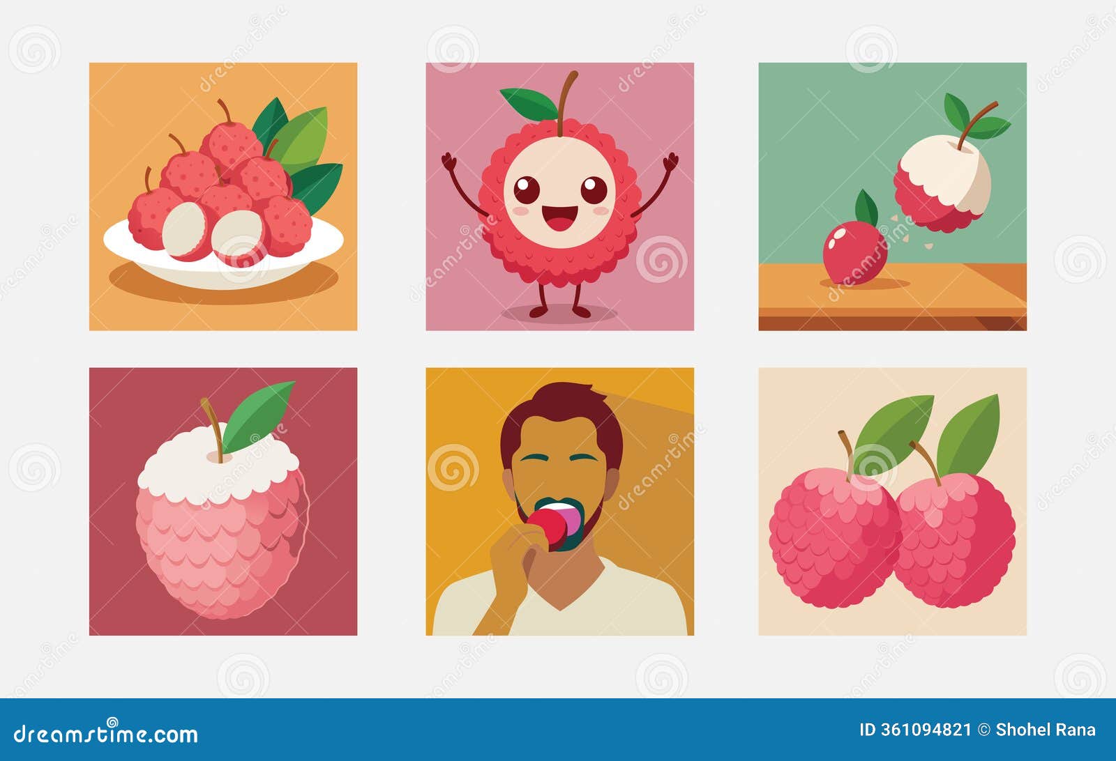 Lychee Vector Cartoon Set Icon. Vector Illustration Litchi On White ...