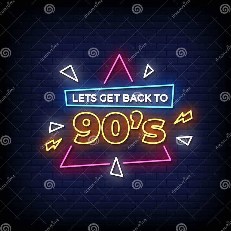 Back To 90s Neon Sign with Brick Wall Background Vector Stock Vector ...